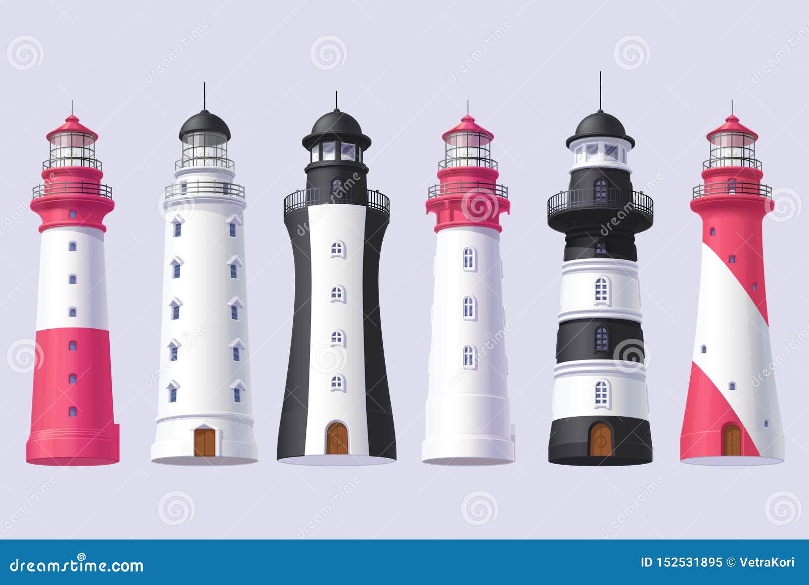 Vector Lighthouse, Light House, Beacon Set Stock Vector - Illustration ...