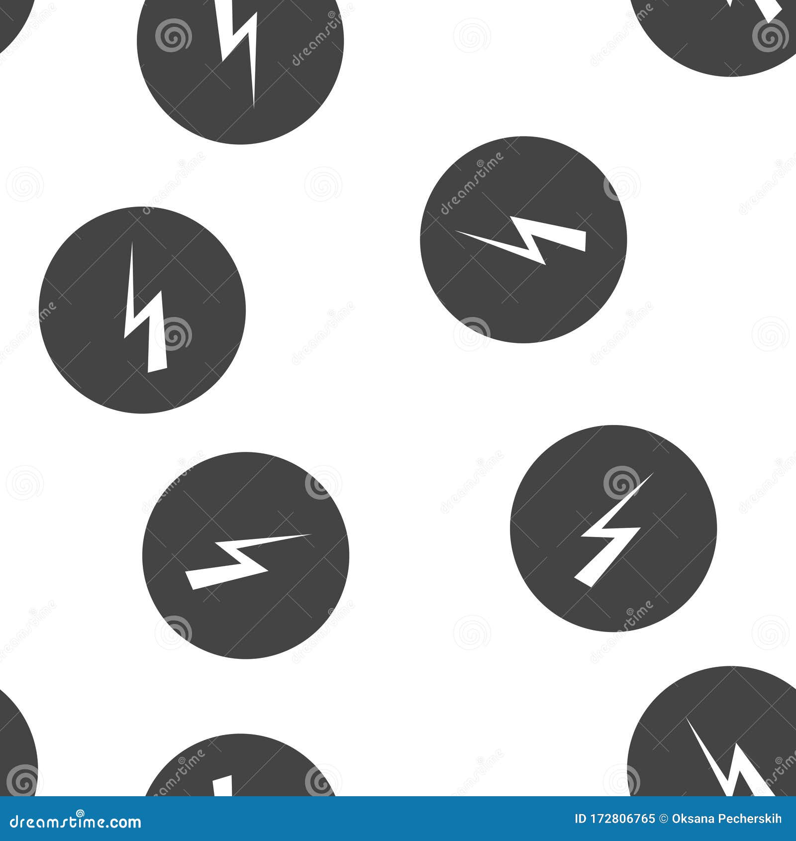 Vector Lightning Sign Icon in Circle Seamless Pattern on a White ...