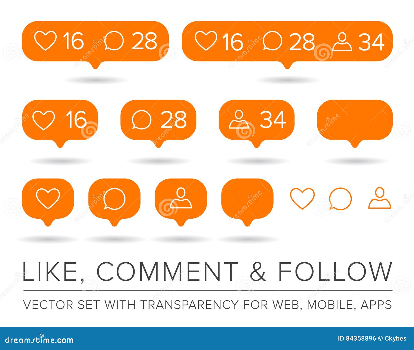 Vector Like, Follower, Comment Icon Set Stock Vector - Illustration of ...