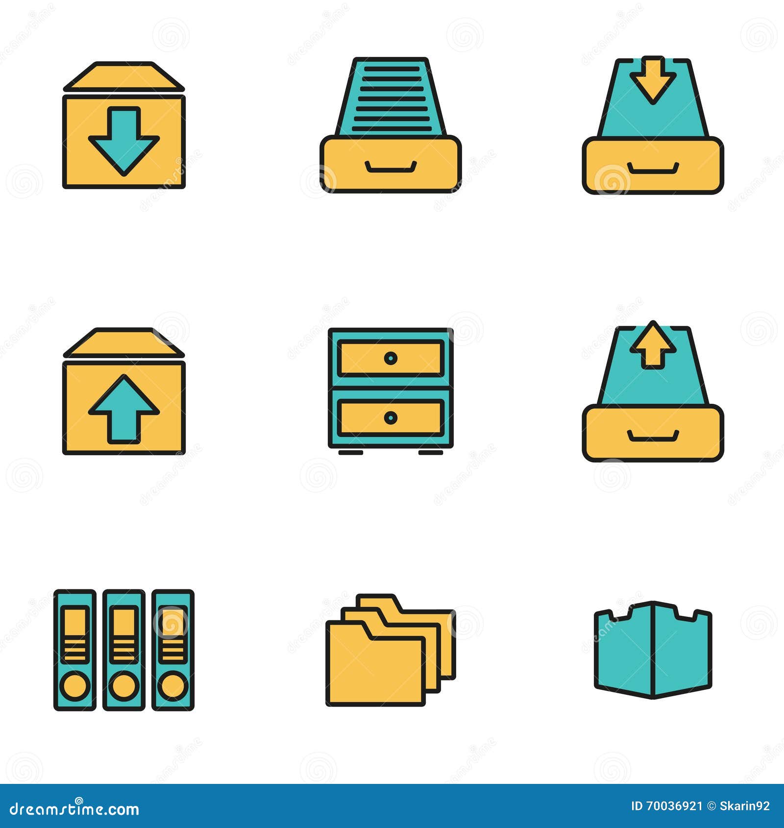 Vector Line Archive Icon Set Stock Illustration - Illustration of ...