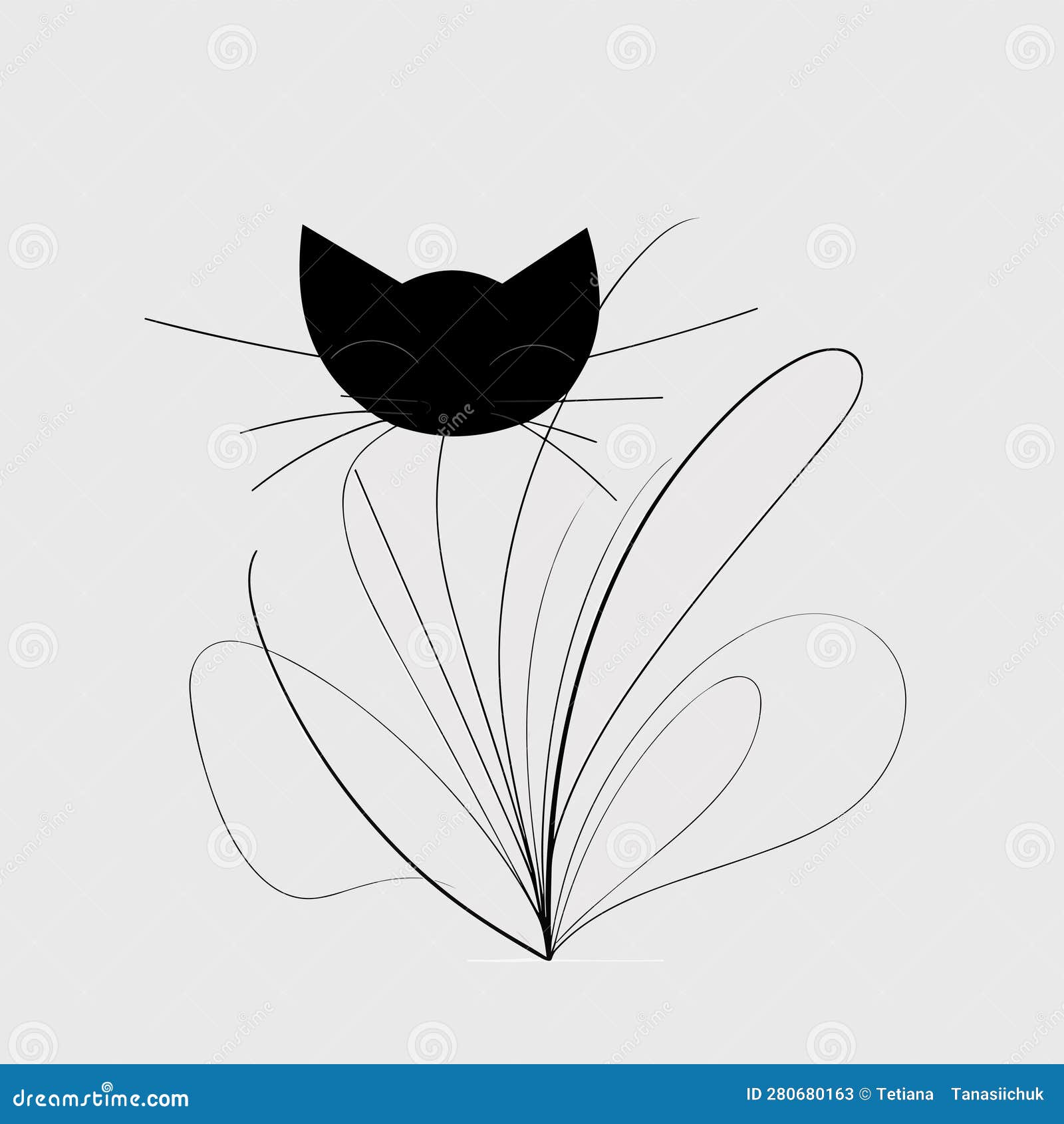 Vector Line Art Cat Illustration. Minimal Cat, Smooth Lines, Vector ...