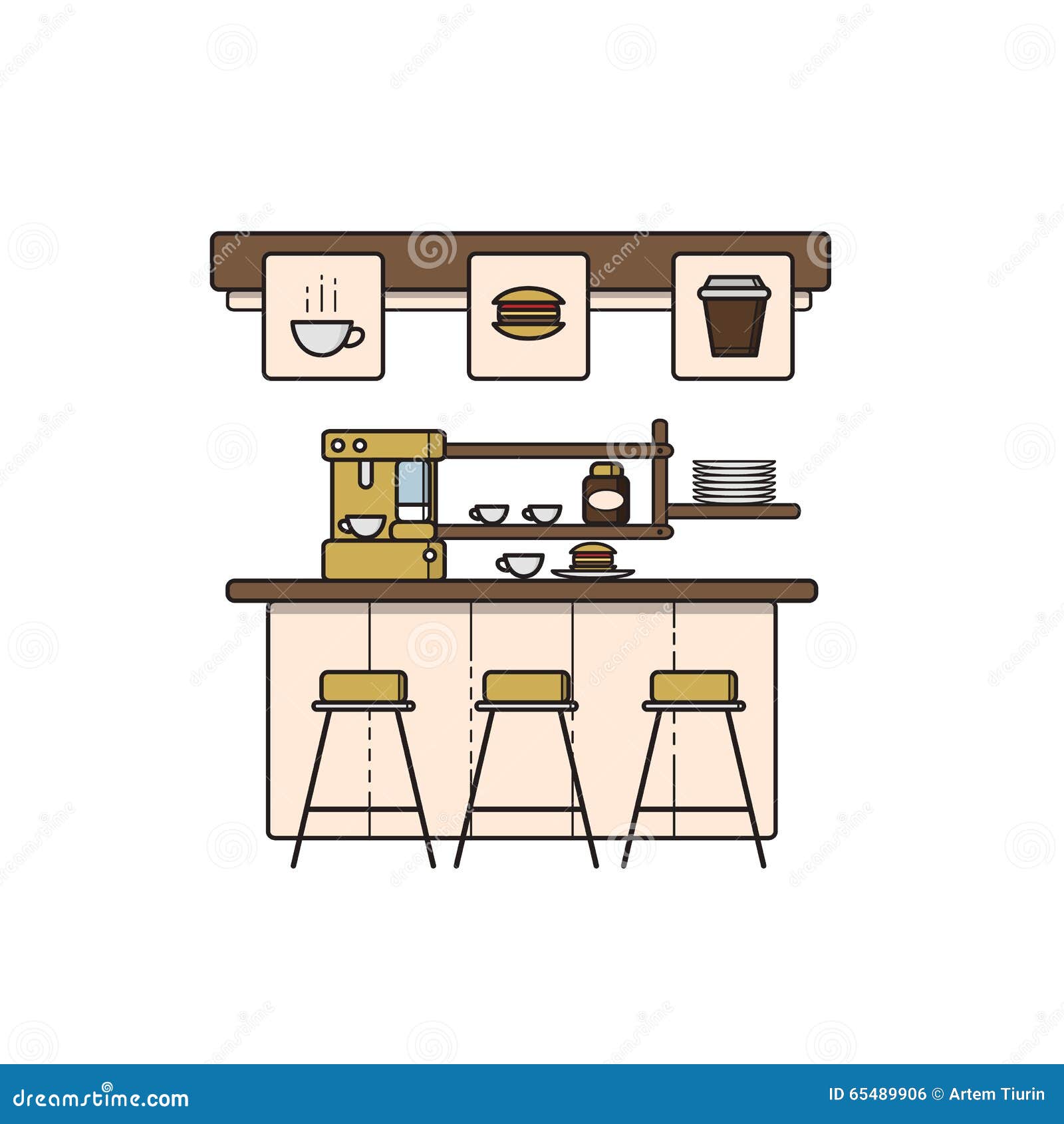 Vector Line Art Coffee House Interior Stock Vector - Illustration of ...