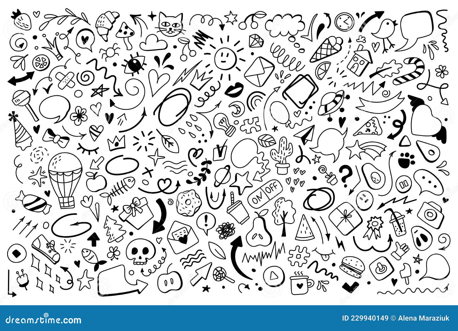 Vector Line Art Doodle Cartoon Set of Objects and Symbols. Doodle. Use ...