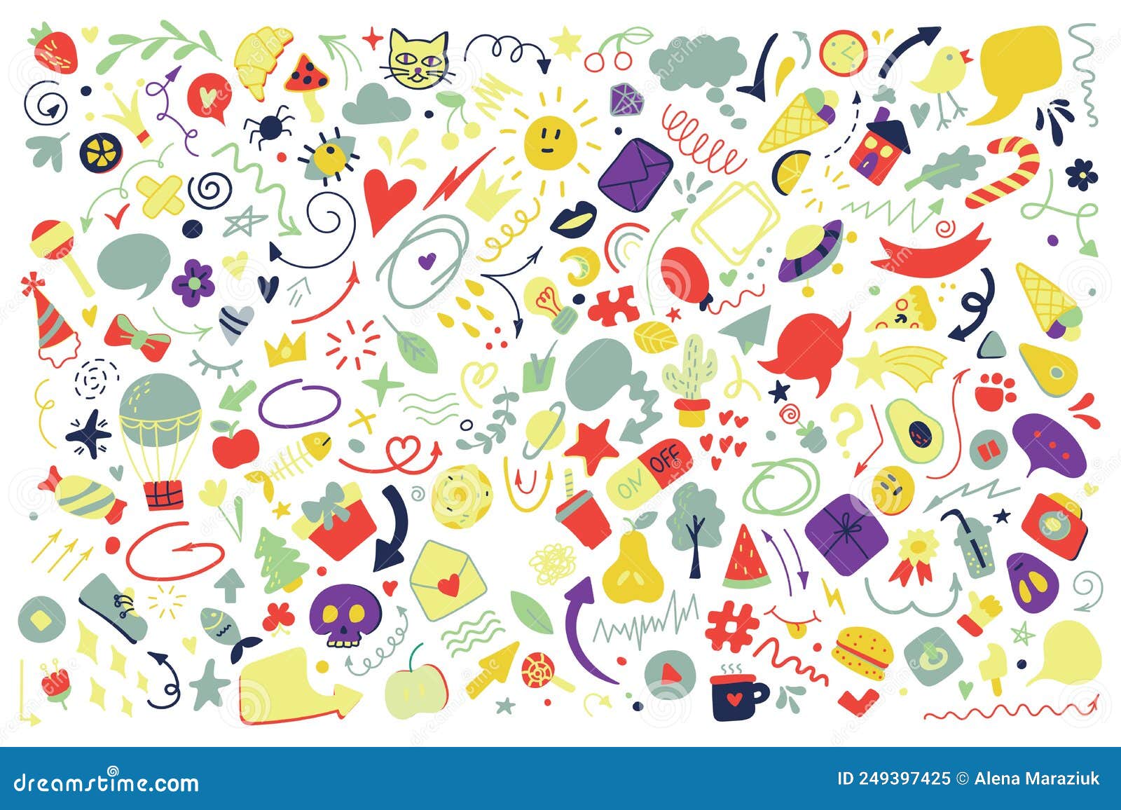 Vector Line Art Doodle Cartoon Set of Objects and Symbols. Doodle. Use ...