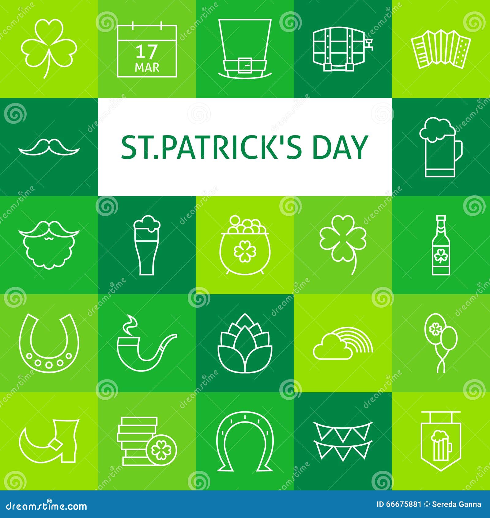 Vector Line Art Modern Saint Patrick Day Icons Set Stock Vector ...