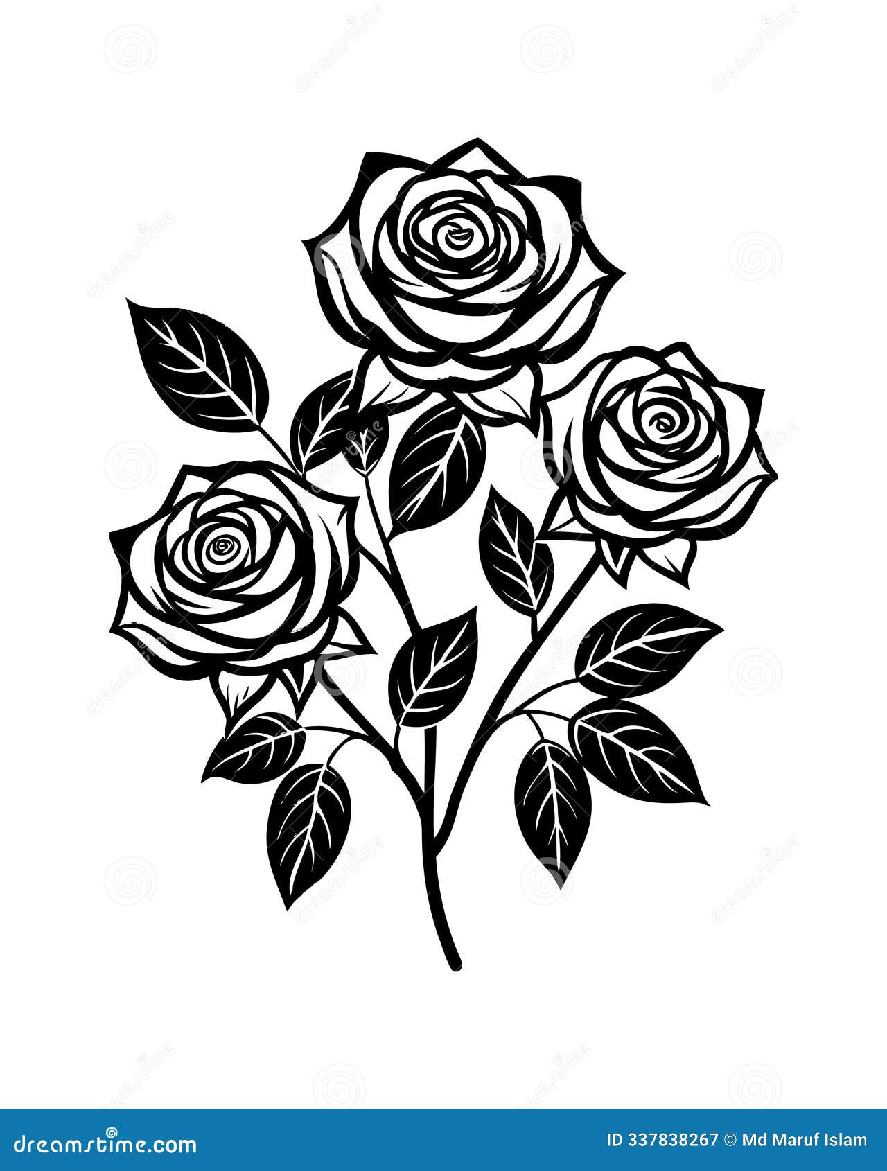 Vector Illustration of Multiple Rose Blooms and Intricate Branches ...
