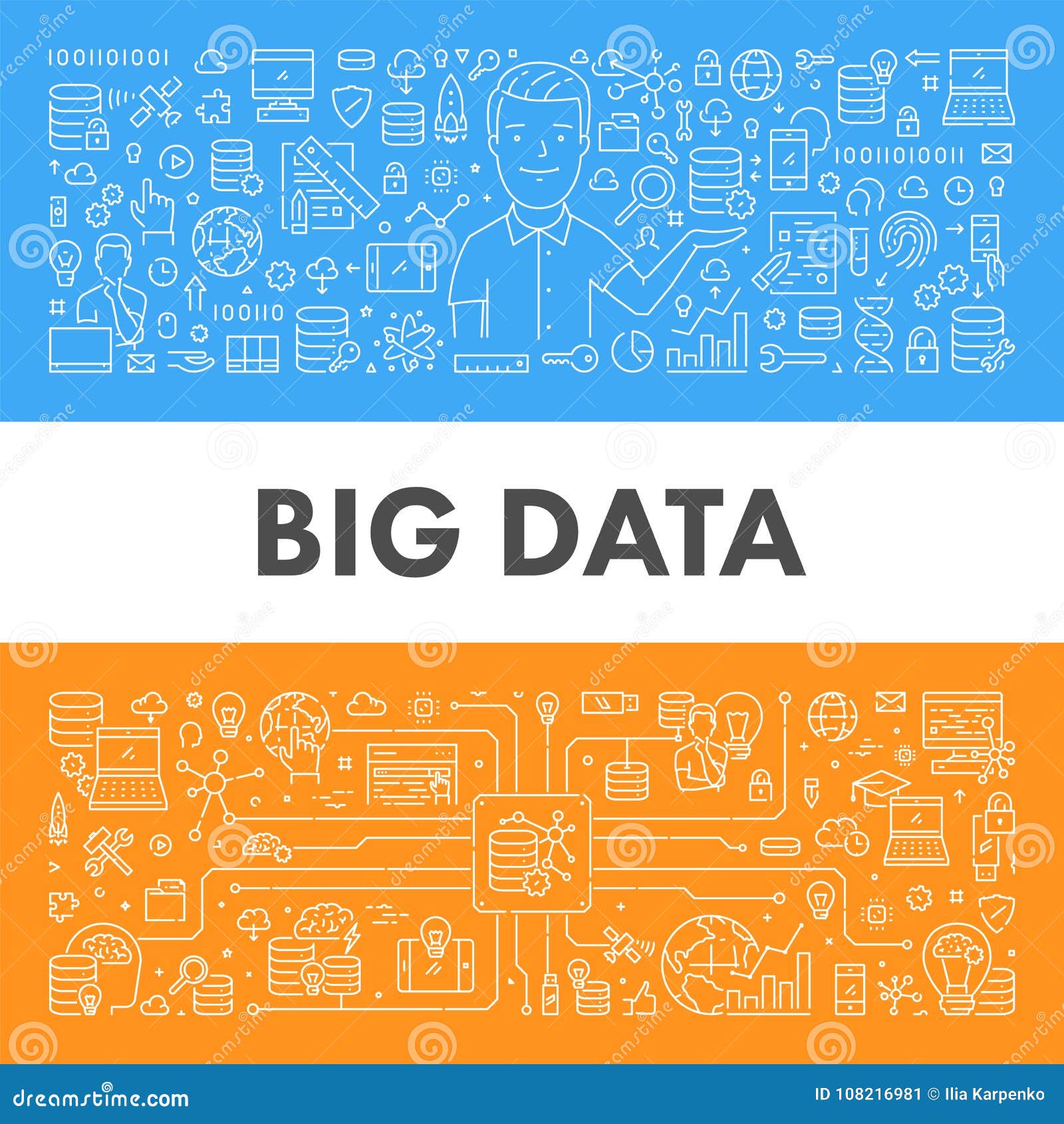 Vector Line Banner for Big Data Stock Illustration - Illustration of ...