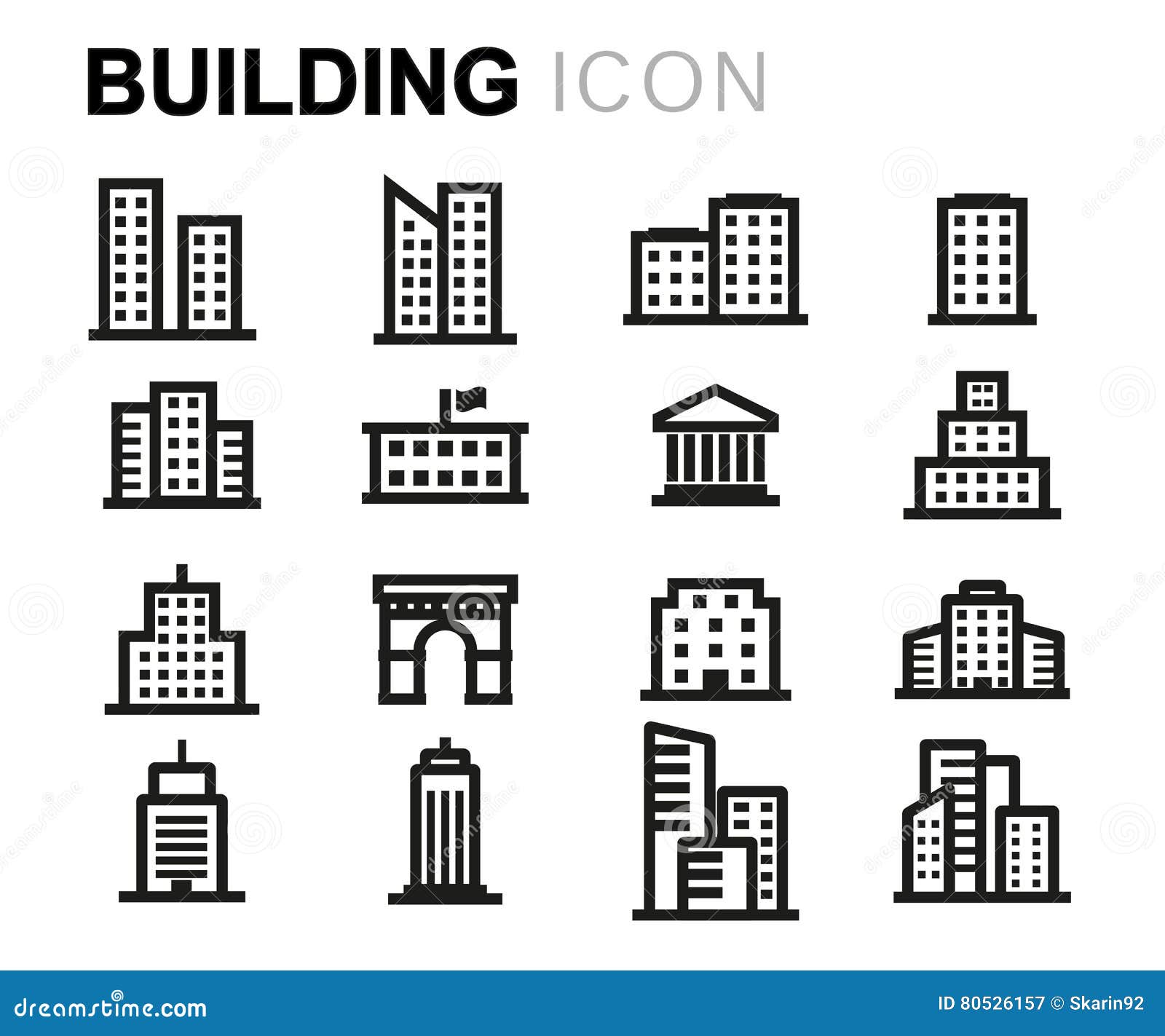 Vector Line Buildings Icons Set Stock Illustration - Illustration of ...