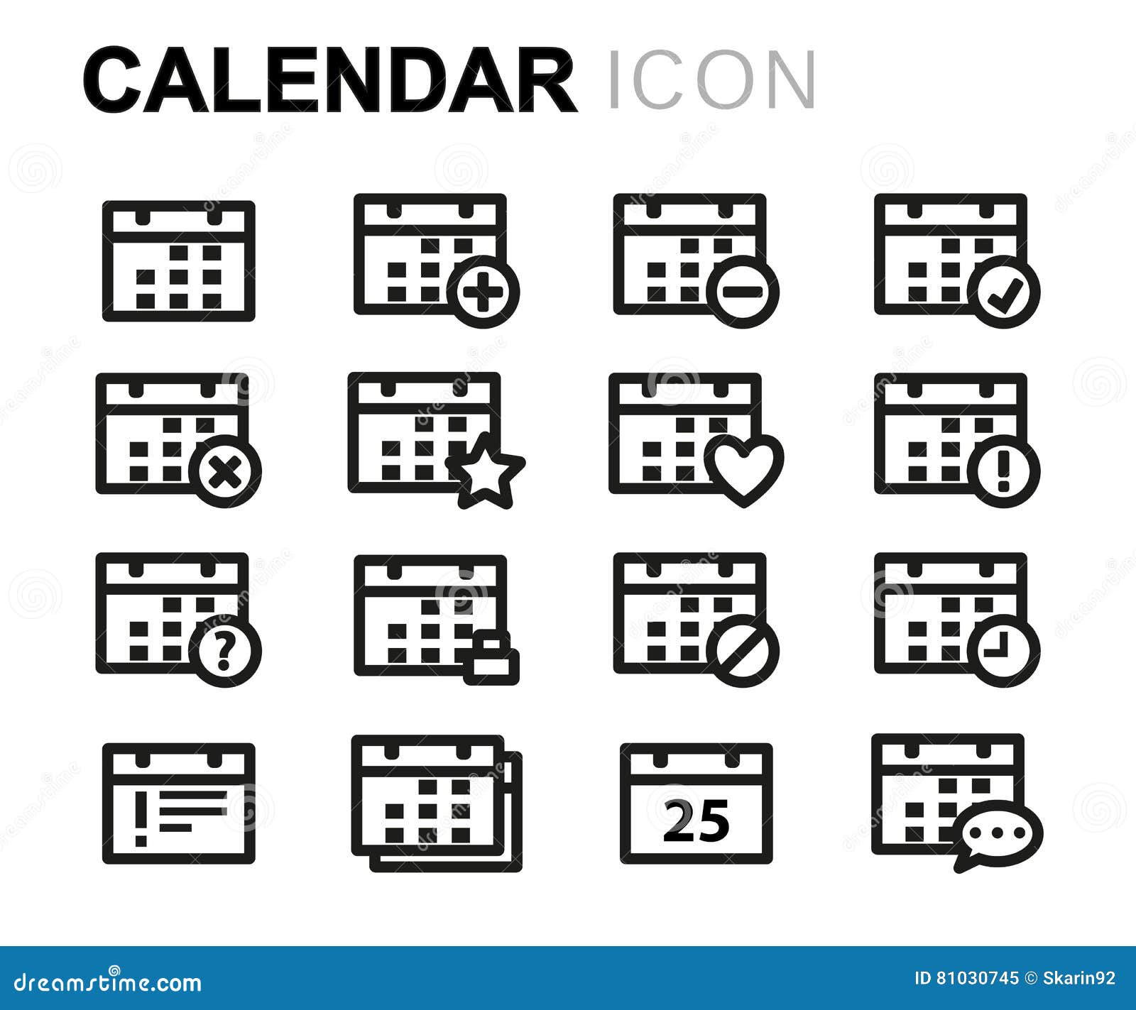Vector Line Calendar Icons Set Stock Illustration - Illustration of ...