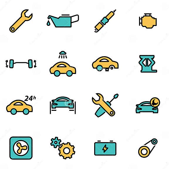 Vector Line Car Service Icon Set Stock Illustration - Illustration of ...