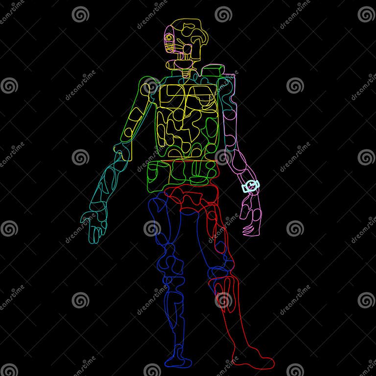 Vector Line Cartoon Robots Dancing the Robot Clock Stock Vector ...