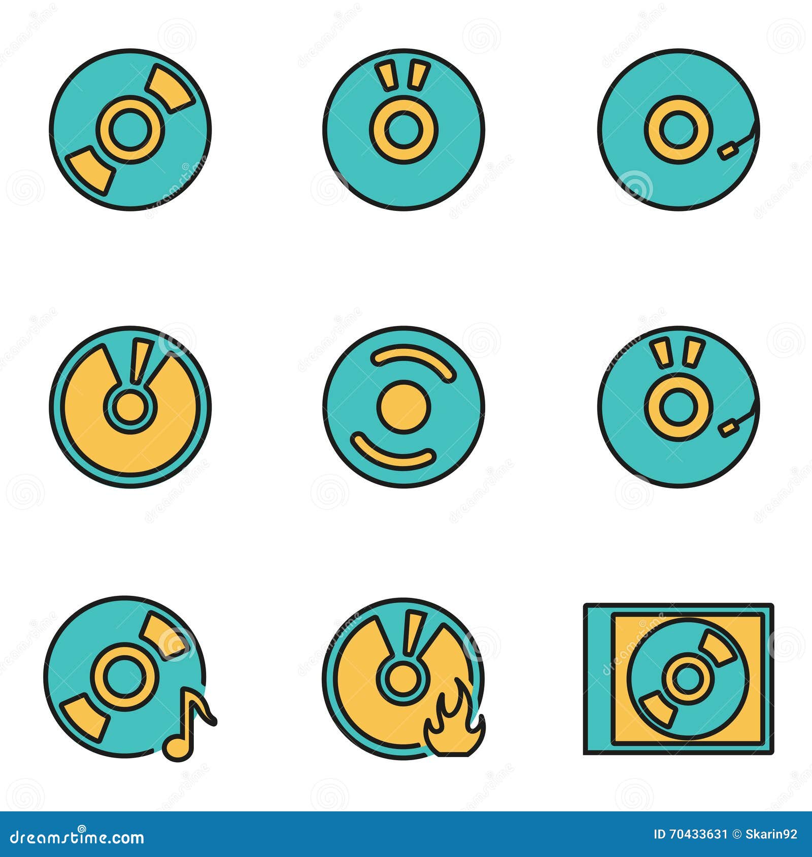Vector line cd icon set stock illustration. Illustration of icon - 70433631
