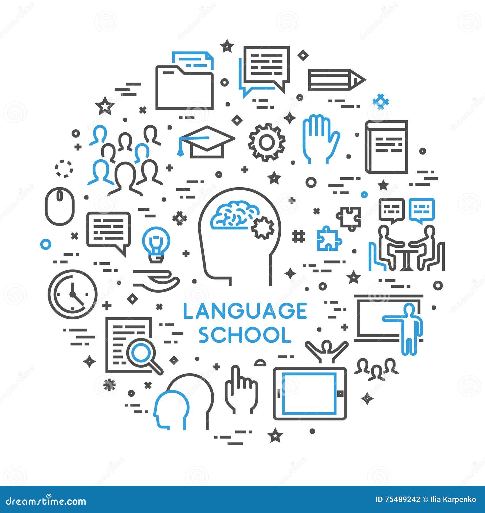 Vector Line Concept Foreign Language School Stock Illustration ...