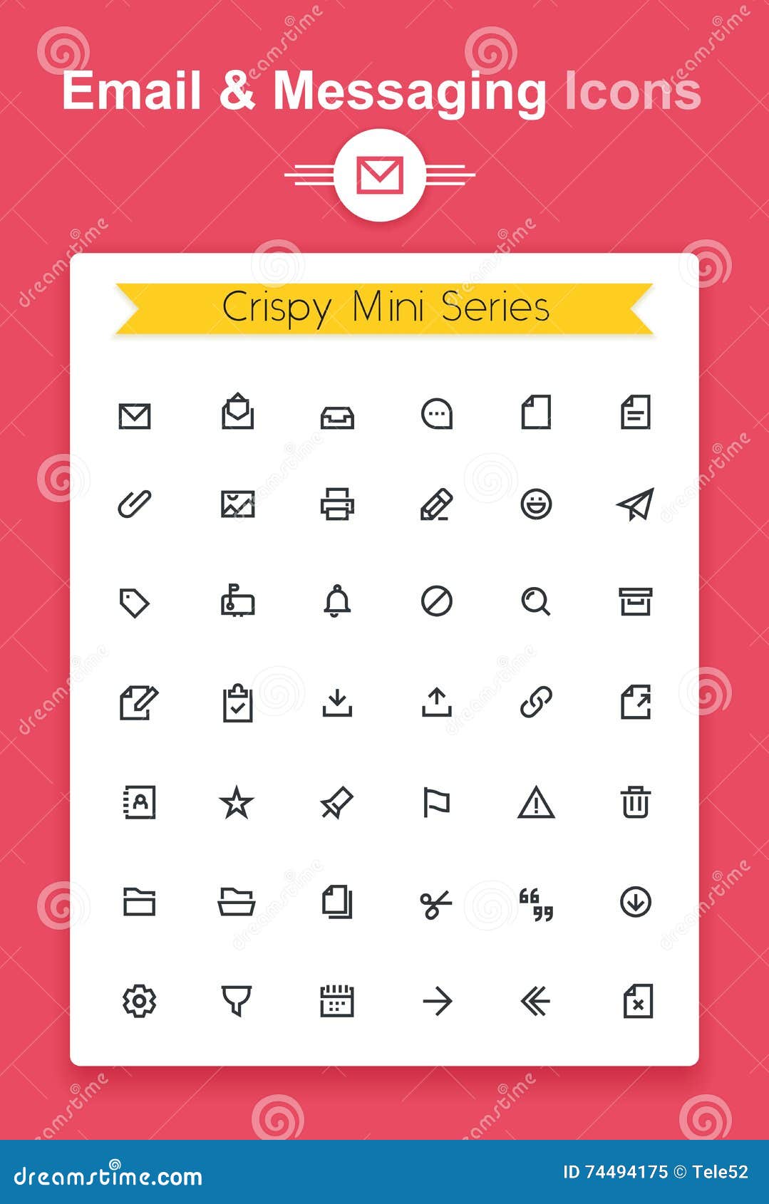 Vector Line Email and Messaging App Tiny Icon Set. Minimalistic Crisp ...