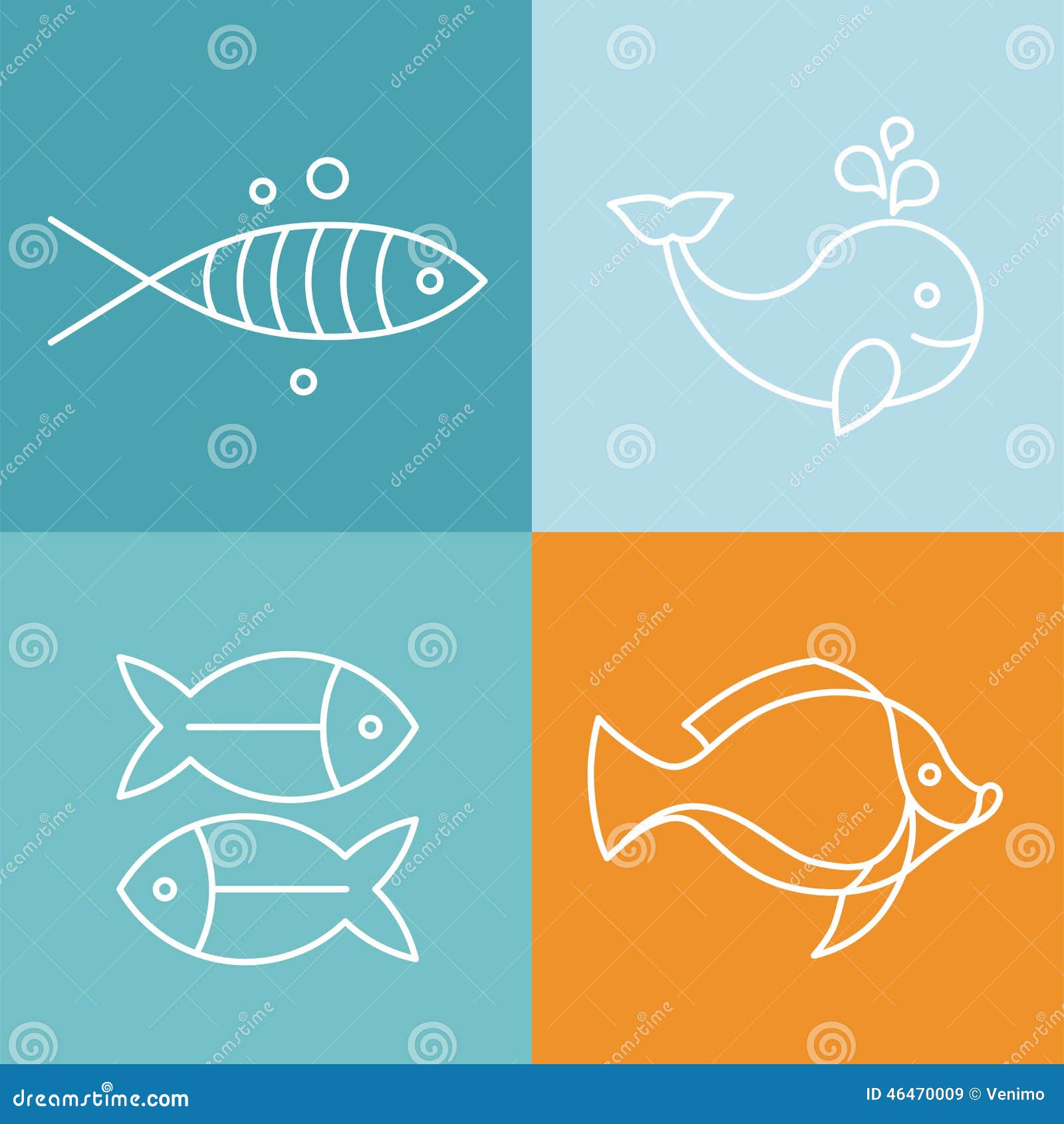 Vector Line Fish Logos and Signs Stock Vector - Illustration of salmon ...