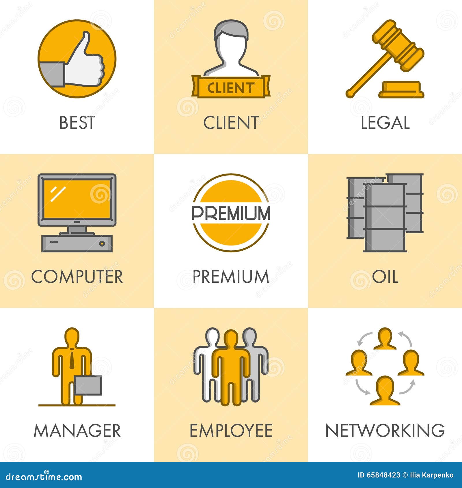 Vector Line and Flat Business Icon Set for Web. Black and Yellow Stock ...