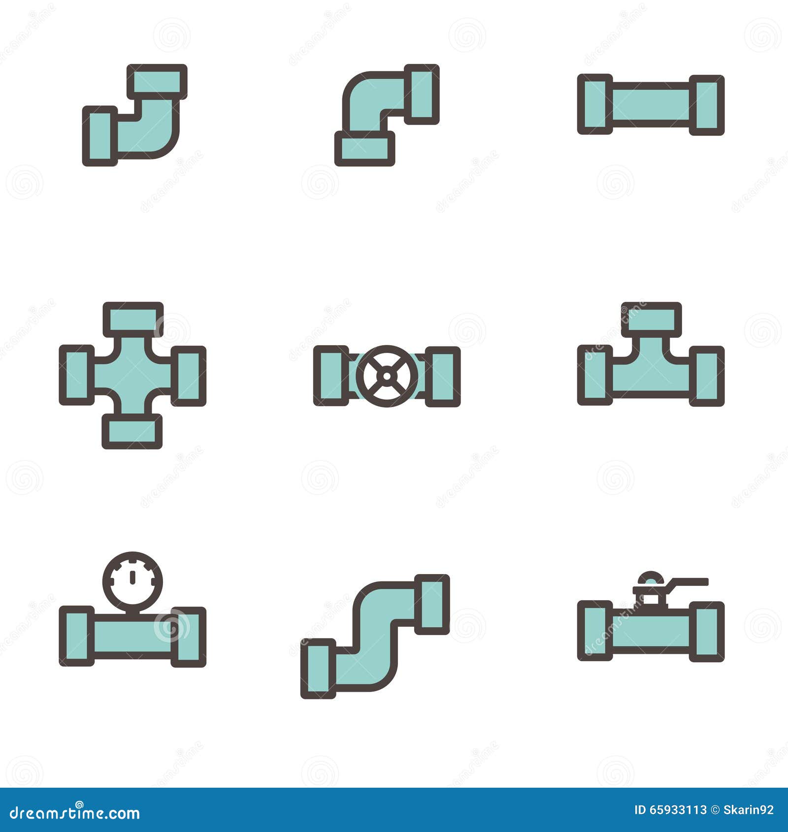 Pipe Fittings, Taps, Bends And Fittings. Isolated Silhouette. Spare ...