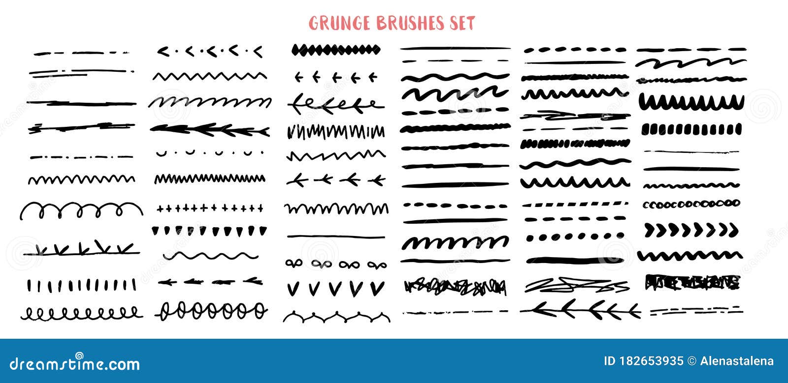 Vector Line Grunge Sketch Border Set. Hand Drawn Brush Pen Stroke ...