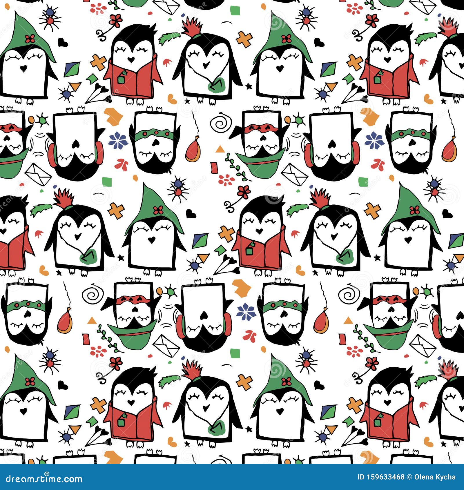 Vector Line Hand Drawing Penguins. Doodle Character Illustration Stock ...