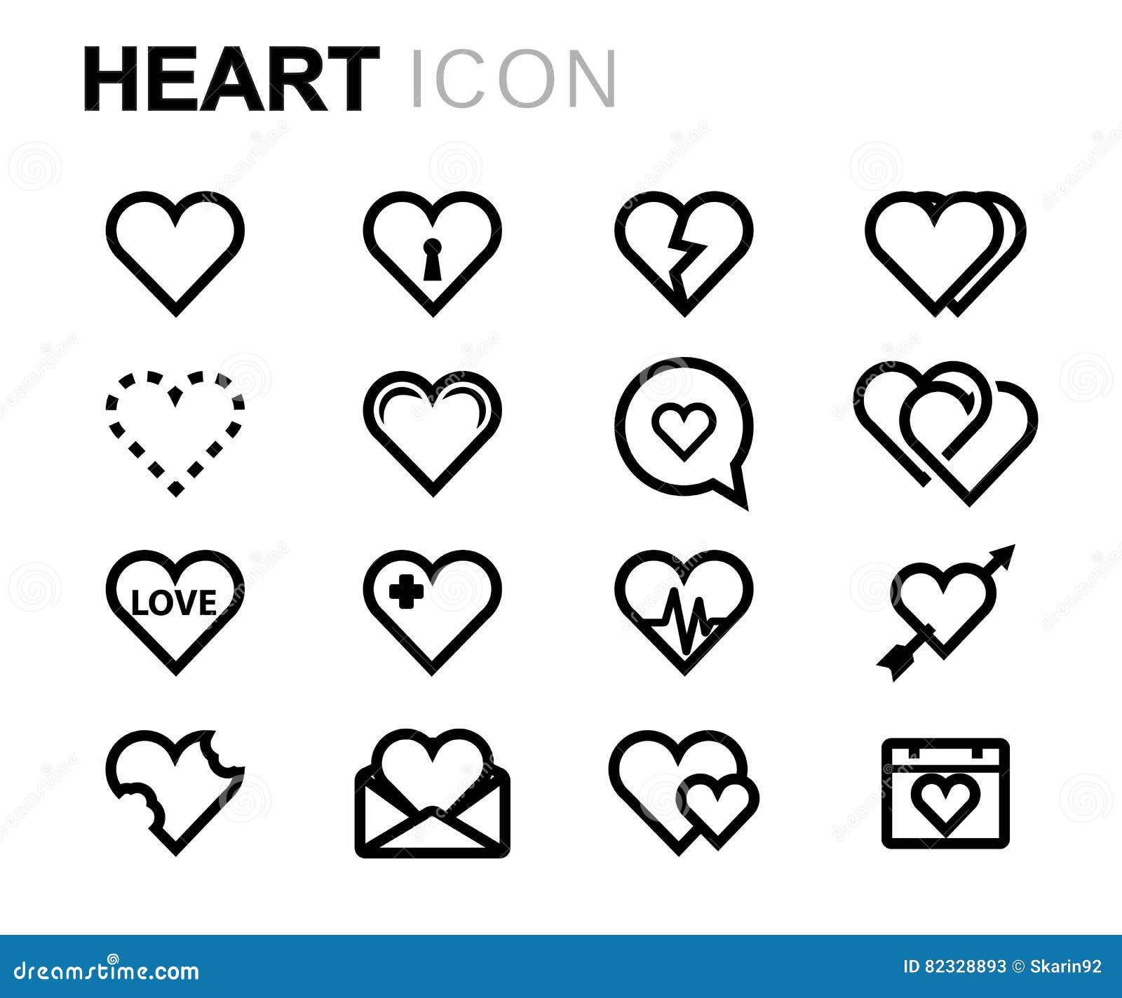 Vector Line Heart Icons Set Stock Illustration - Illustration of icons ...