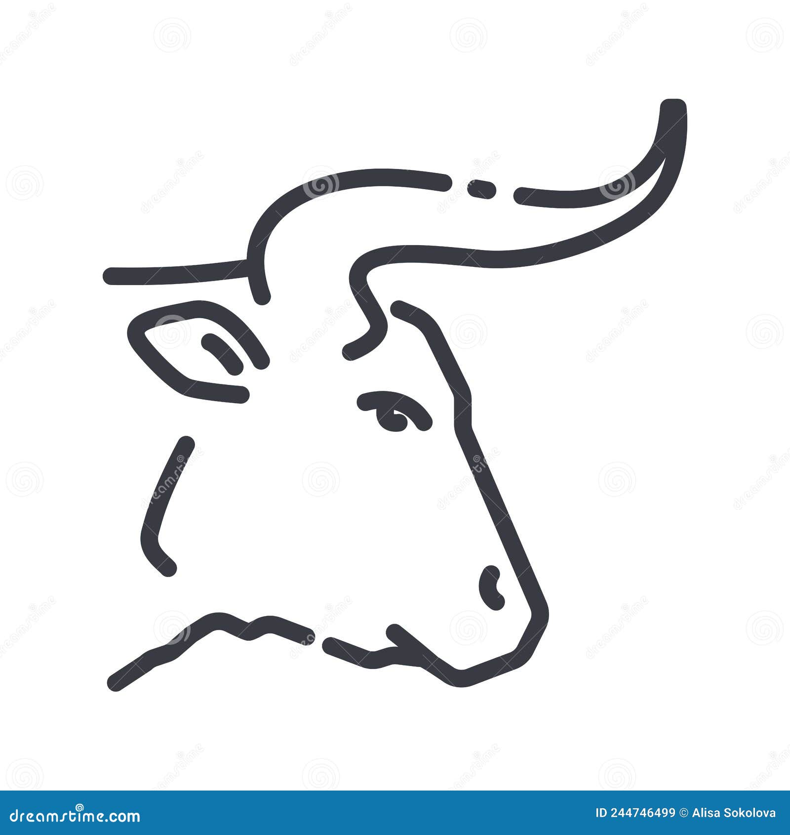 Vector Line Icon of a Bull Head Side View Isolated Stock Vector ...
