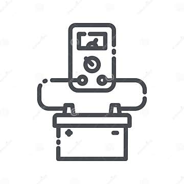 Vector Line Icon of a Car Battery with Multi Meter Diagnostics Front ...