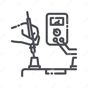 Vector Line Icon of a Car Battery with Multi Meter Diagnostics Front ...