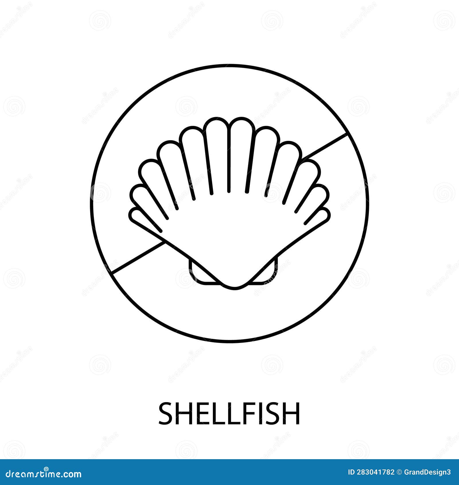 A Vector Line Icon Featuring a Crossed Out Shellfish, Indicating the ...