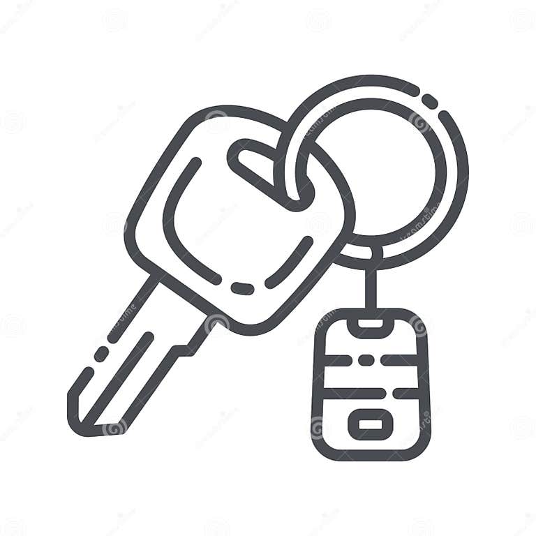 Vector Line Icon of an Ignition Key with Keychain, Key Ring Front View ...