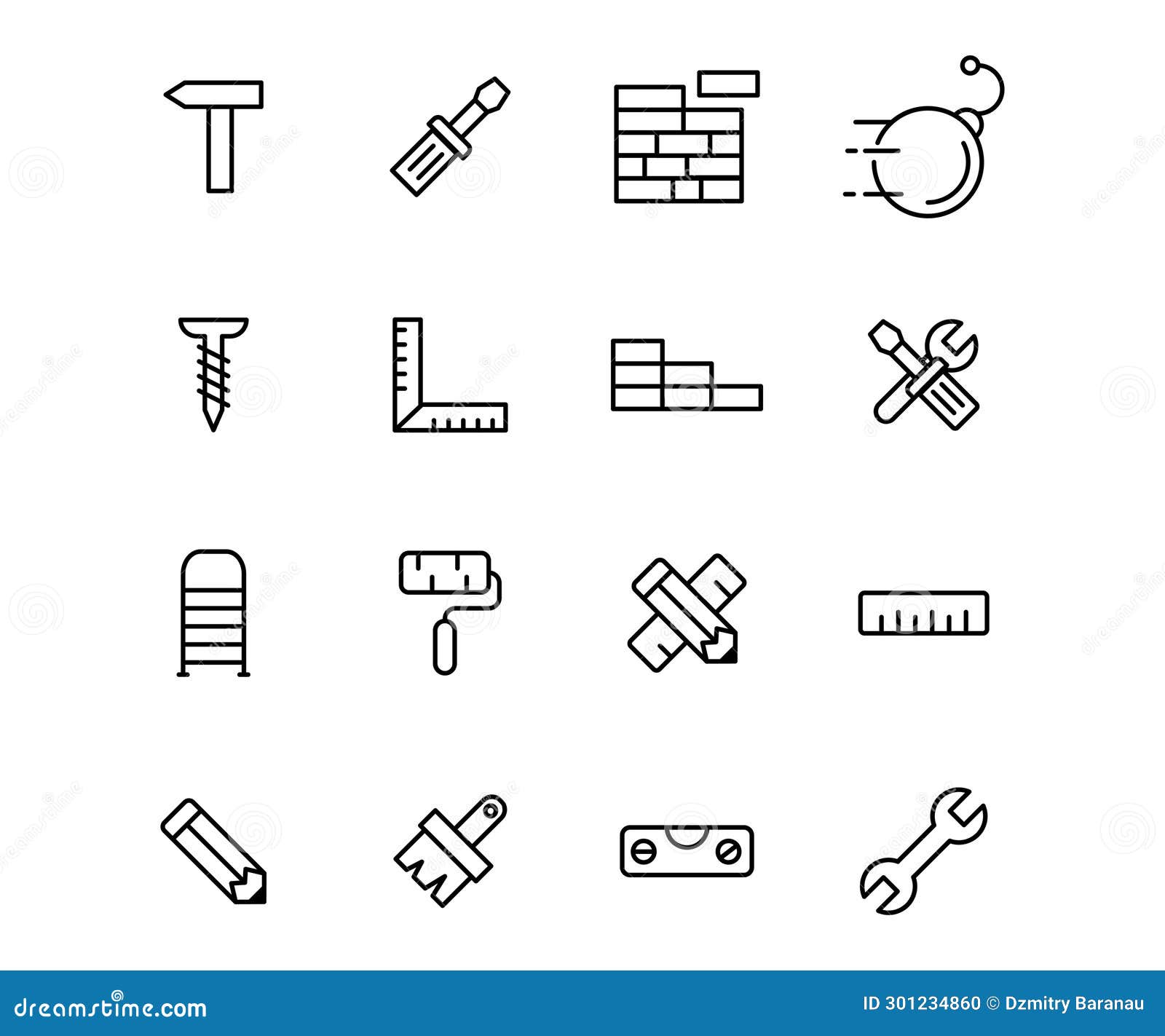 Vector Line Icon Set Construction Tools. Outline Symbol Tool ...