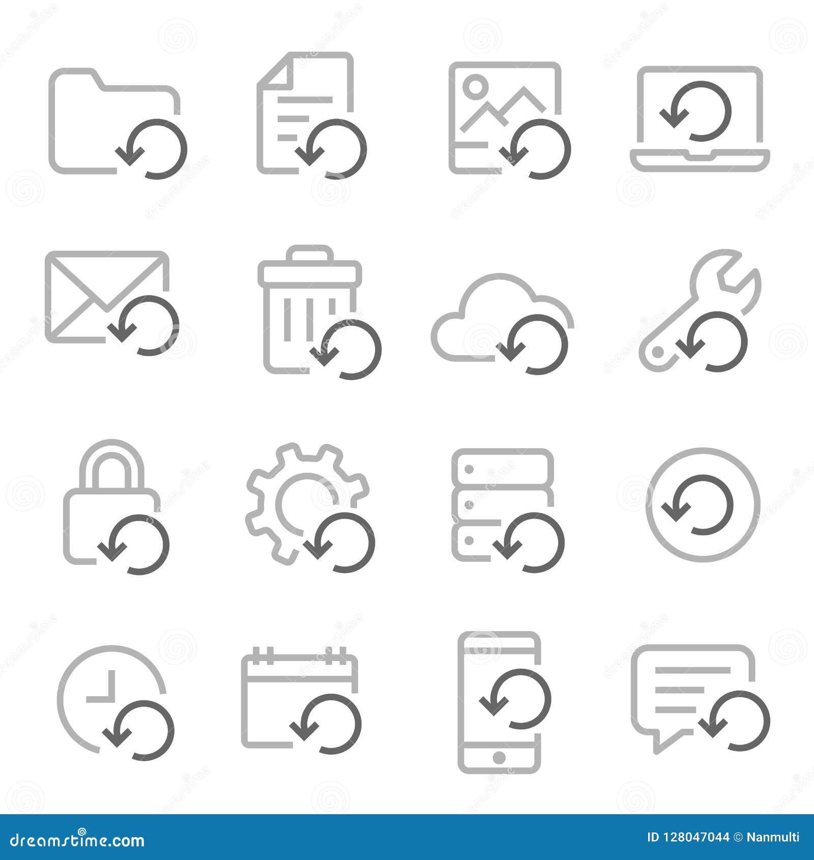Vector Line Icon Set of Restore Recovery. Contains Restore Data, Backup ... Vector Line Icon Set of Restore Recovery. Contains Restore Data, Backup ...