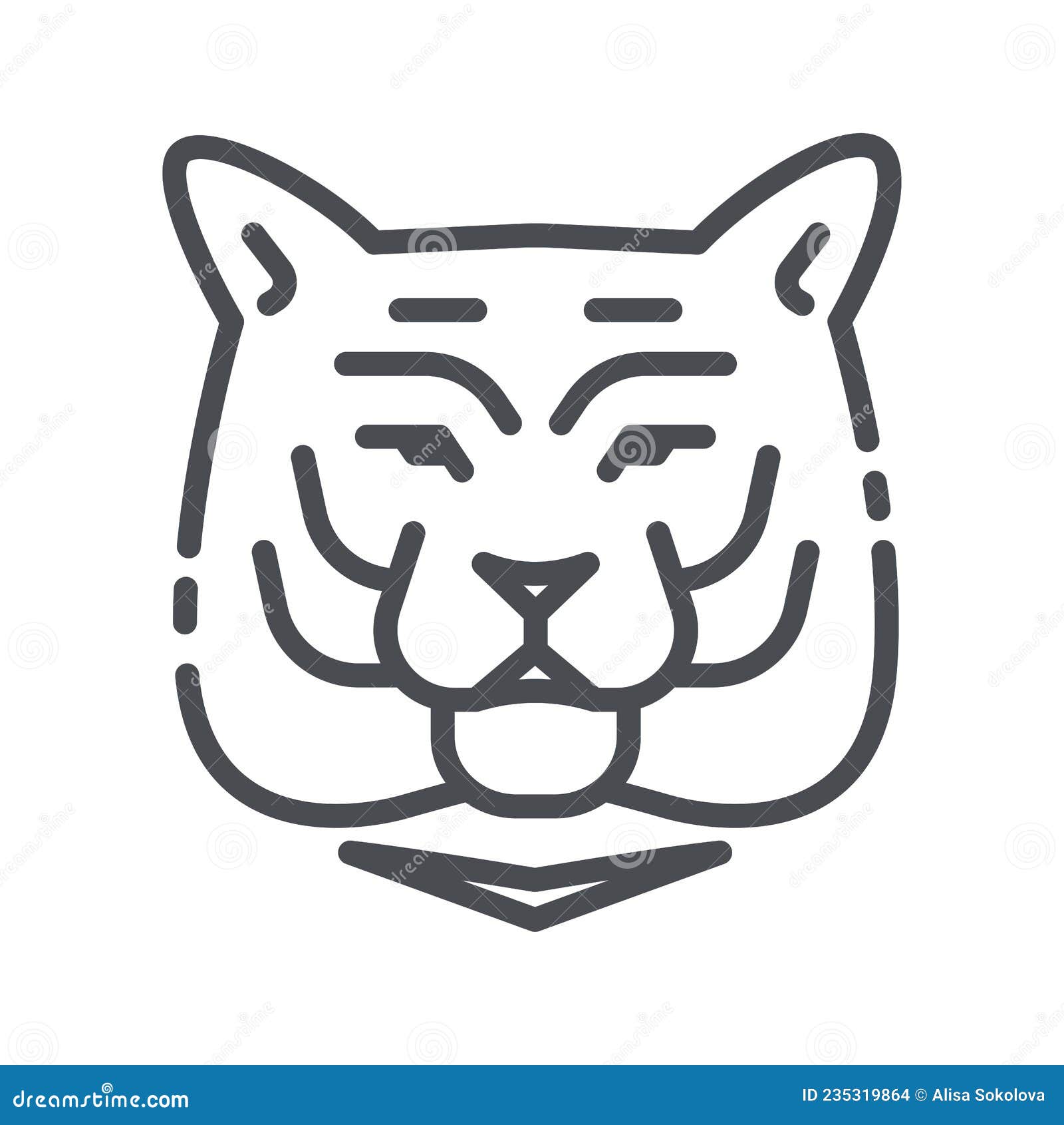 Vector Line Icon of a Tiger Head Front View Isolated Stock Vector ...