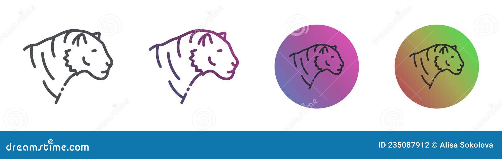 Vector Line Icon of a Tiger Head Side View Isolated Stock Vector ...