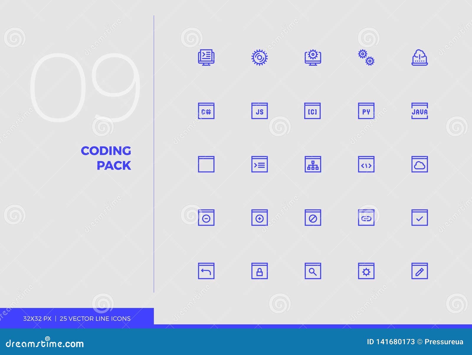 Vector Line Icons Coding Pack Stock Vector - Illustration of computer ...