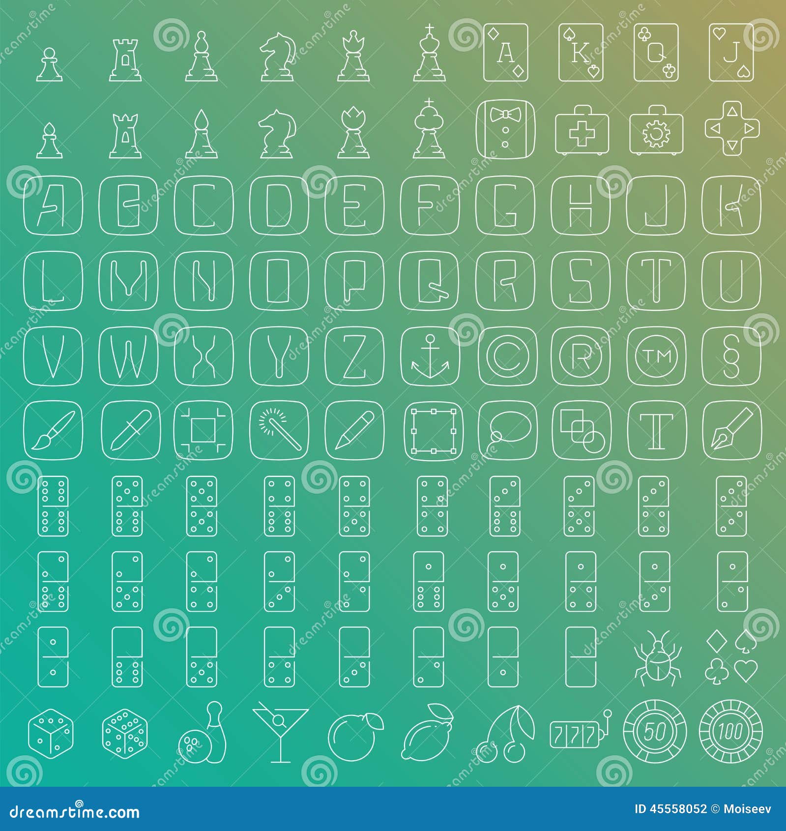 100 vector line icons set stock vector. Illustration of hearts - 45558052