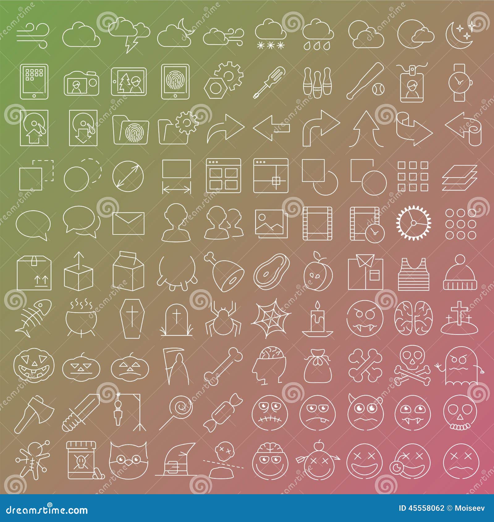 100 vector line icons set stock vector. Illustration of icons - 45558062