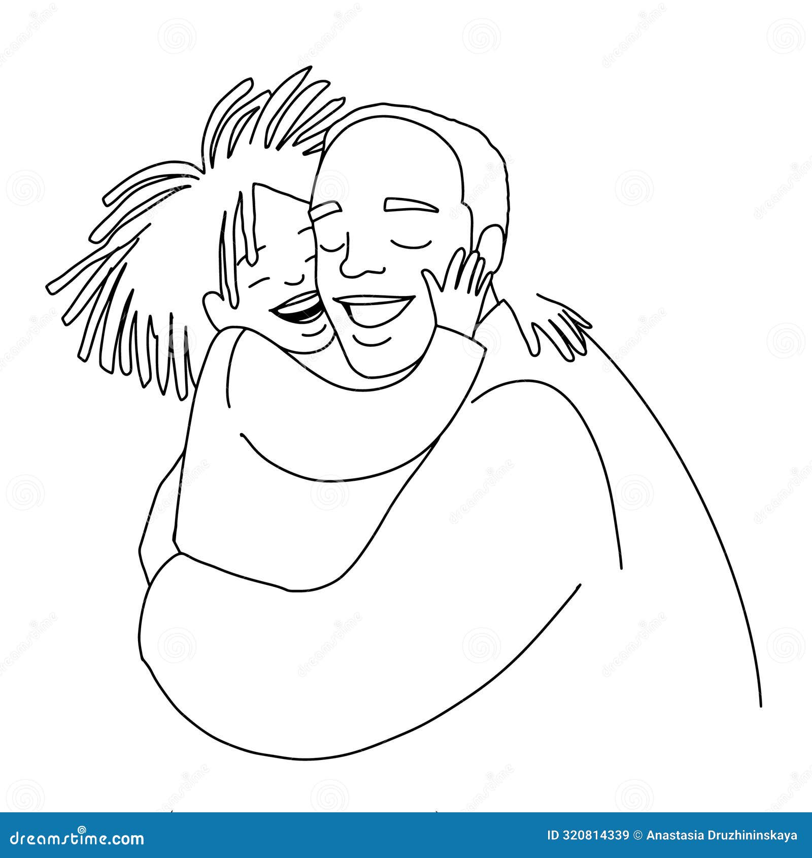 Vector Line Illustration, Daughter Hugging Father Stock Vector ...