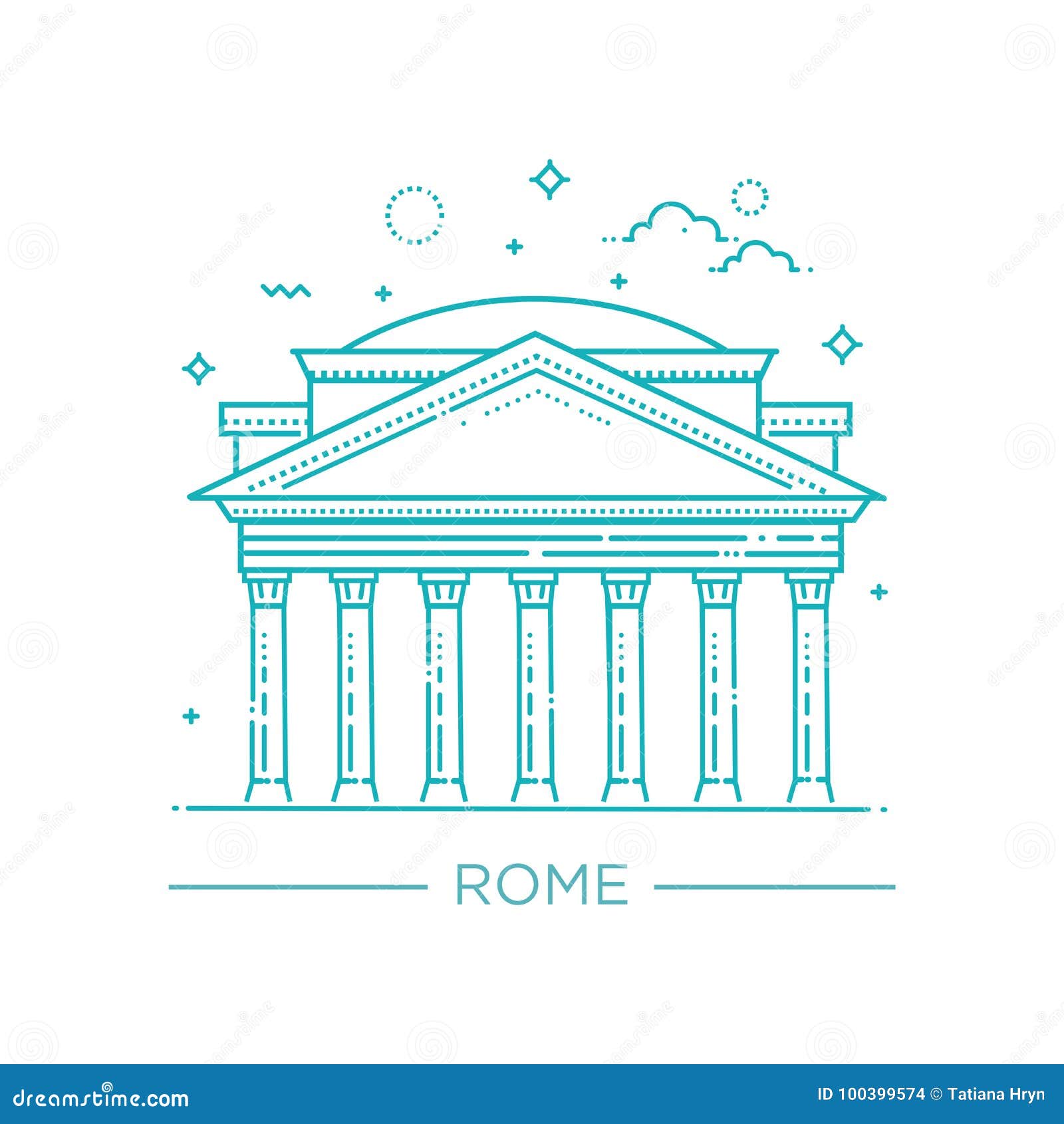 Vector Line Illustration of Pantheon, Rome, Italy Stock Vector ...