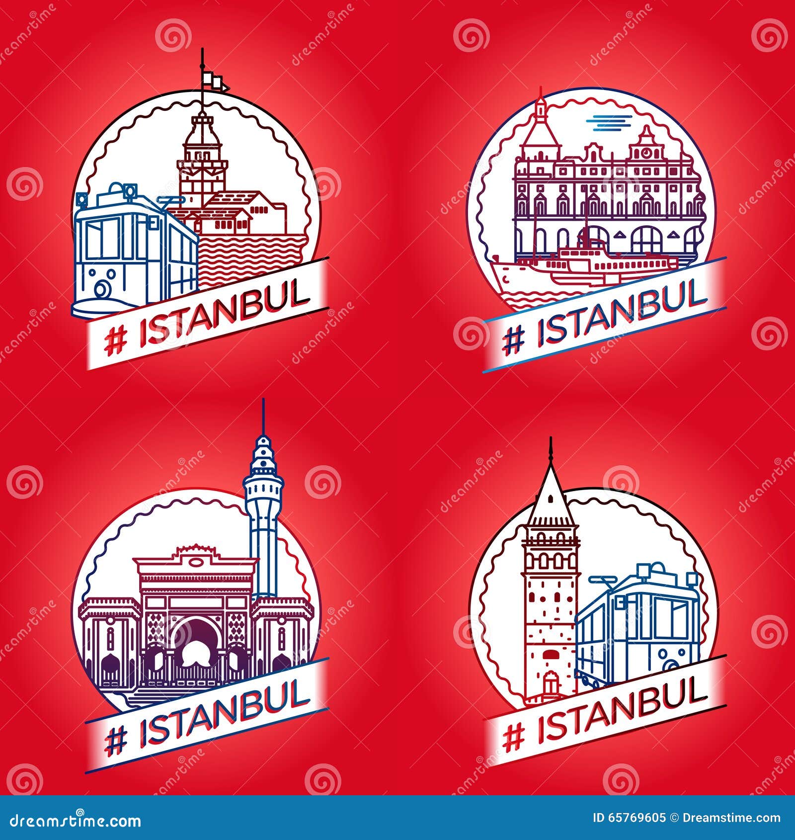 Vector Line Istanbul Historical Badge Set Stock Vector - Illustration ...
