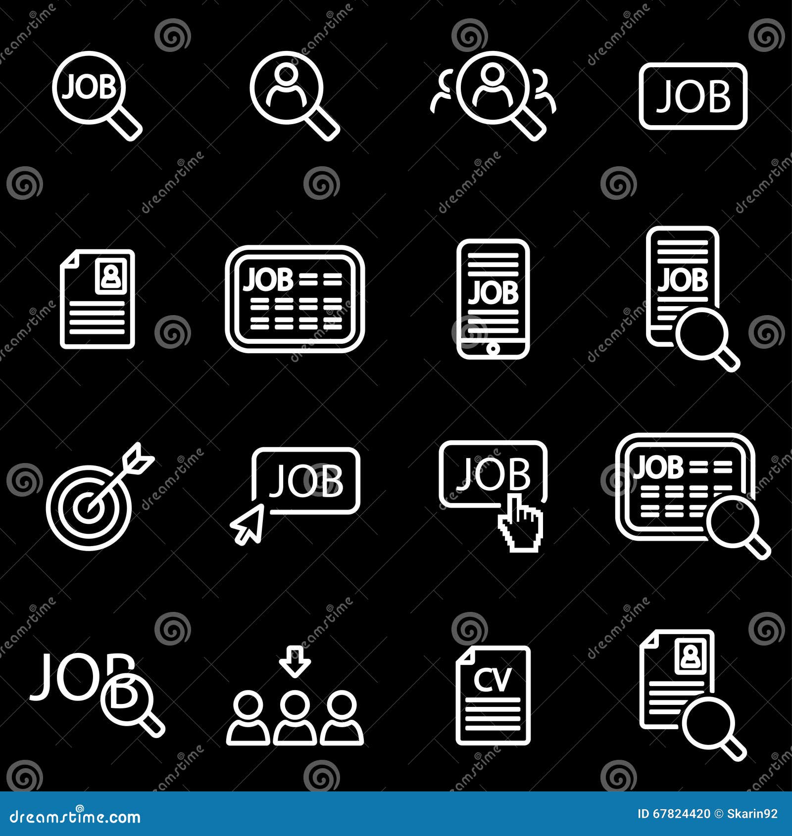 Vector Line Job Search Icon Set Stock Illustration - Illustration of ...