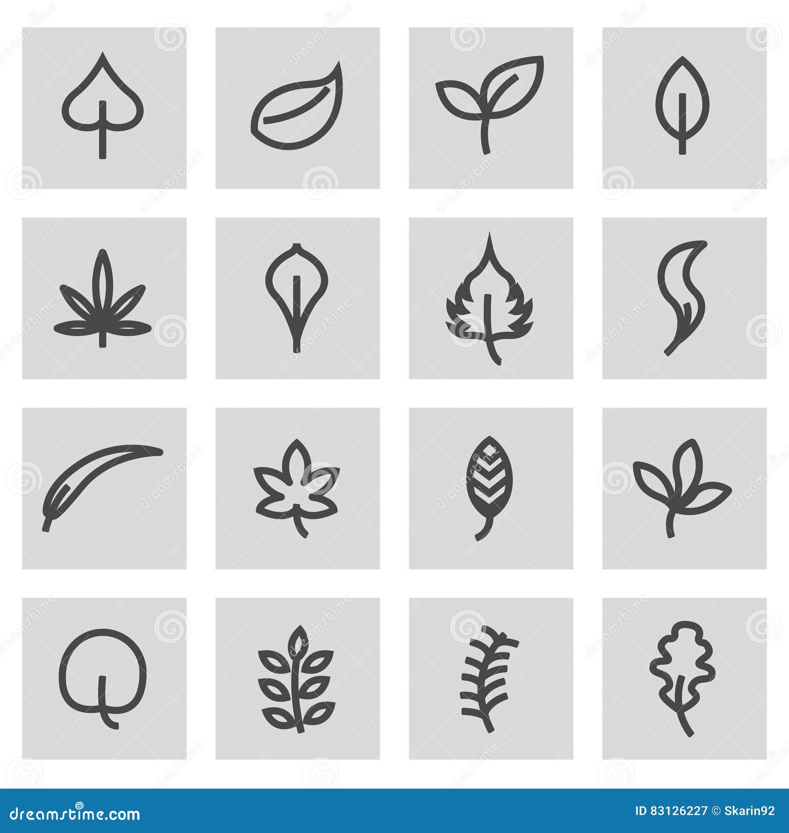 Vector line leaf icons set stock illustration. Illustration of element ...