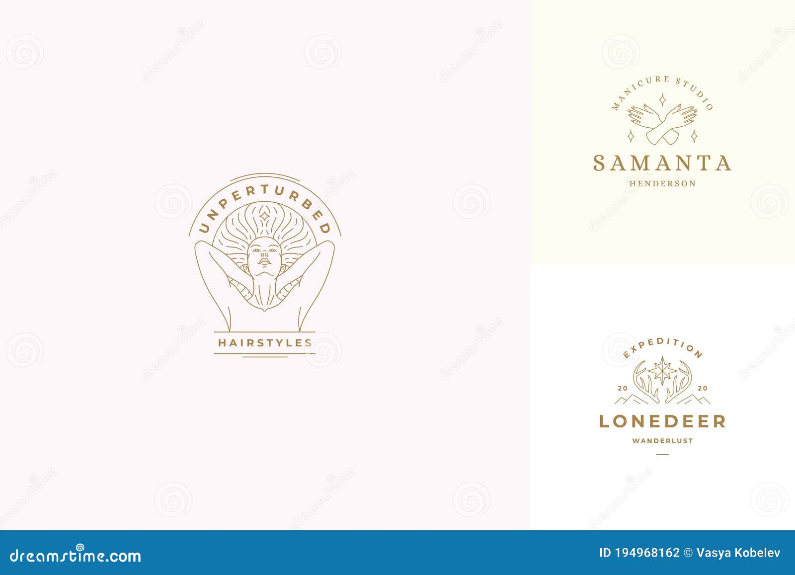 Vector Line Logos Emblems Design Templates Set - Female Face And ...