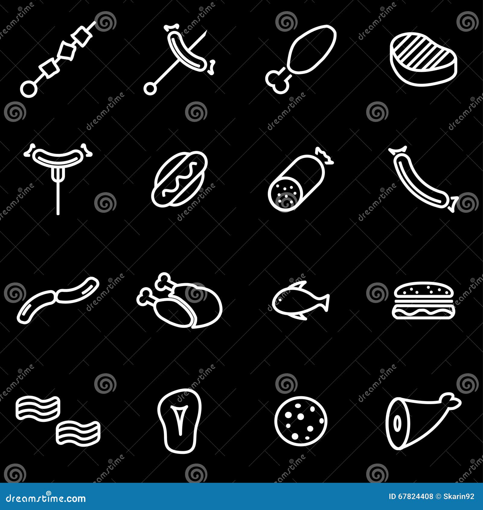 Vector line meat icon set stock illustration. Illustration of food ...