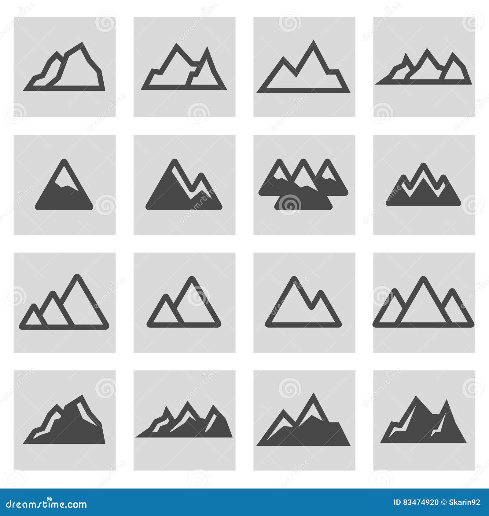 Vector Line Mountains Icons Set Stock Vector - Illustration of ...