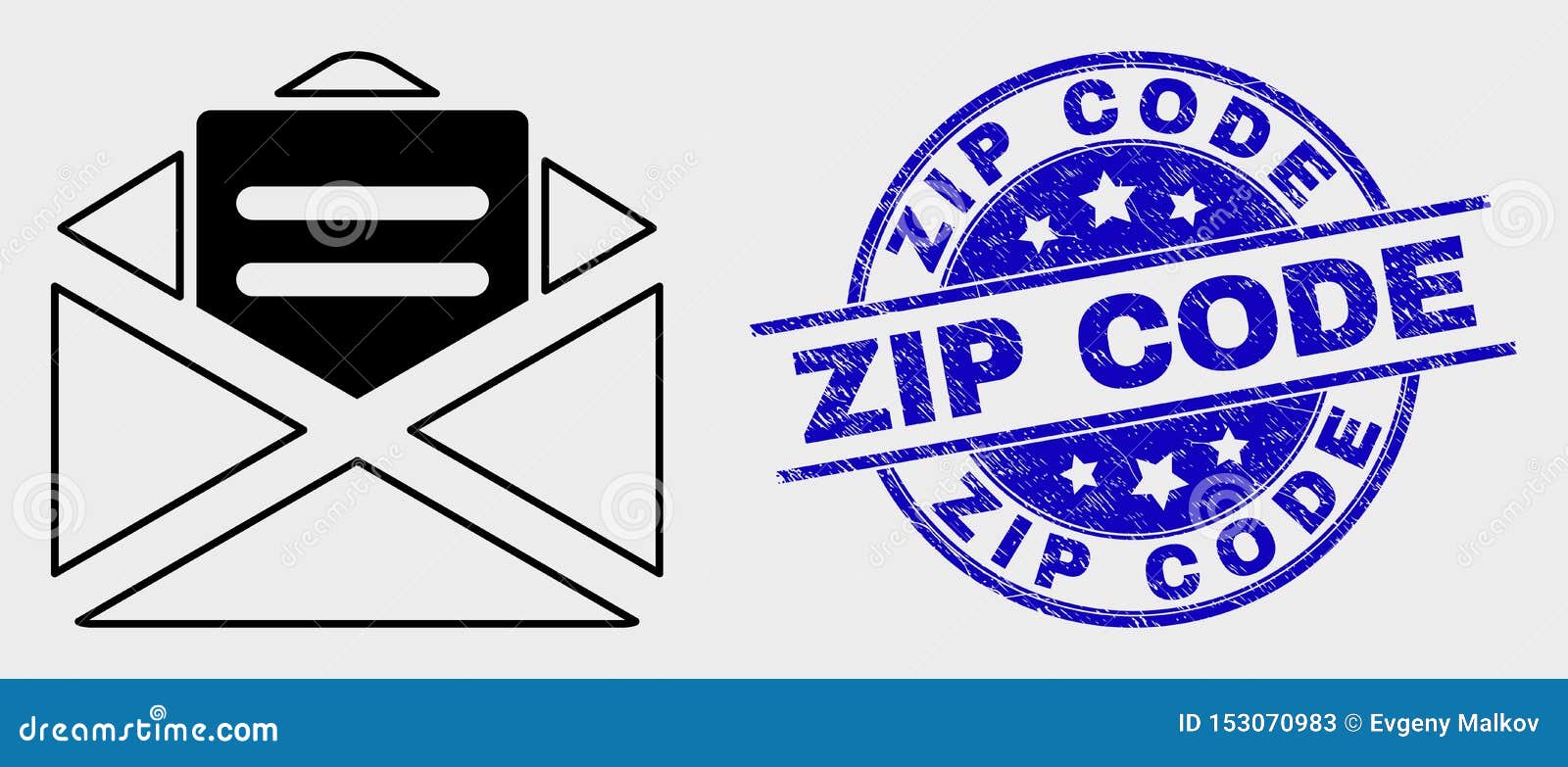 Vector Linear Open Mail Icon and Grunge Zip Code Stamp Stock Vector ...