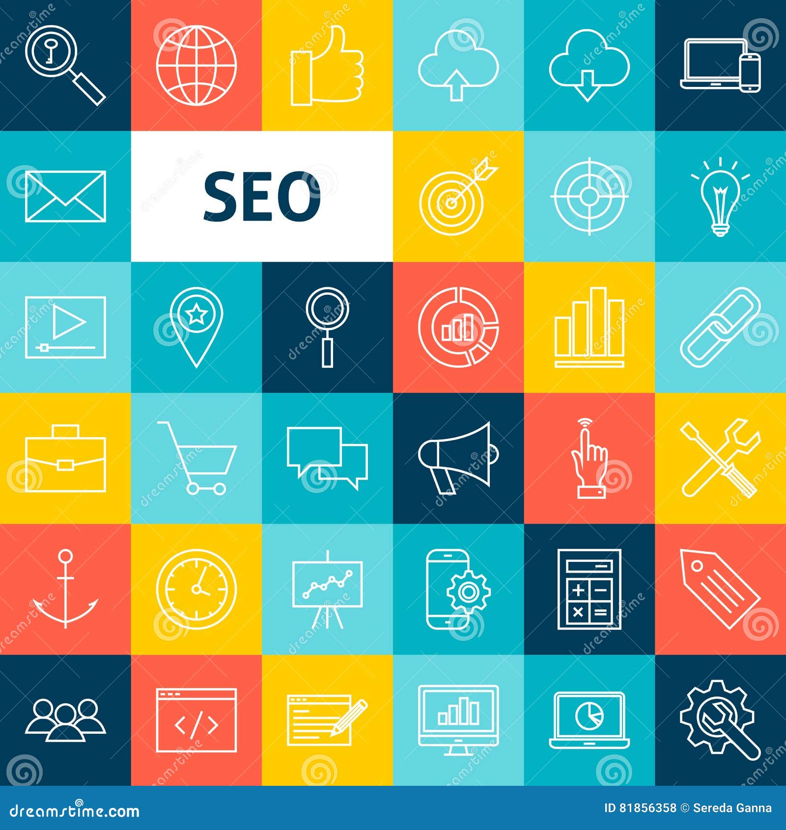 Vector Line SEO Icons editorial stock photo. Illustration of link ...
