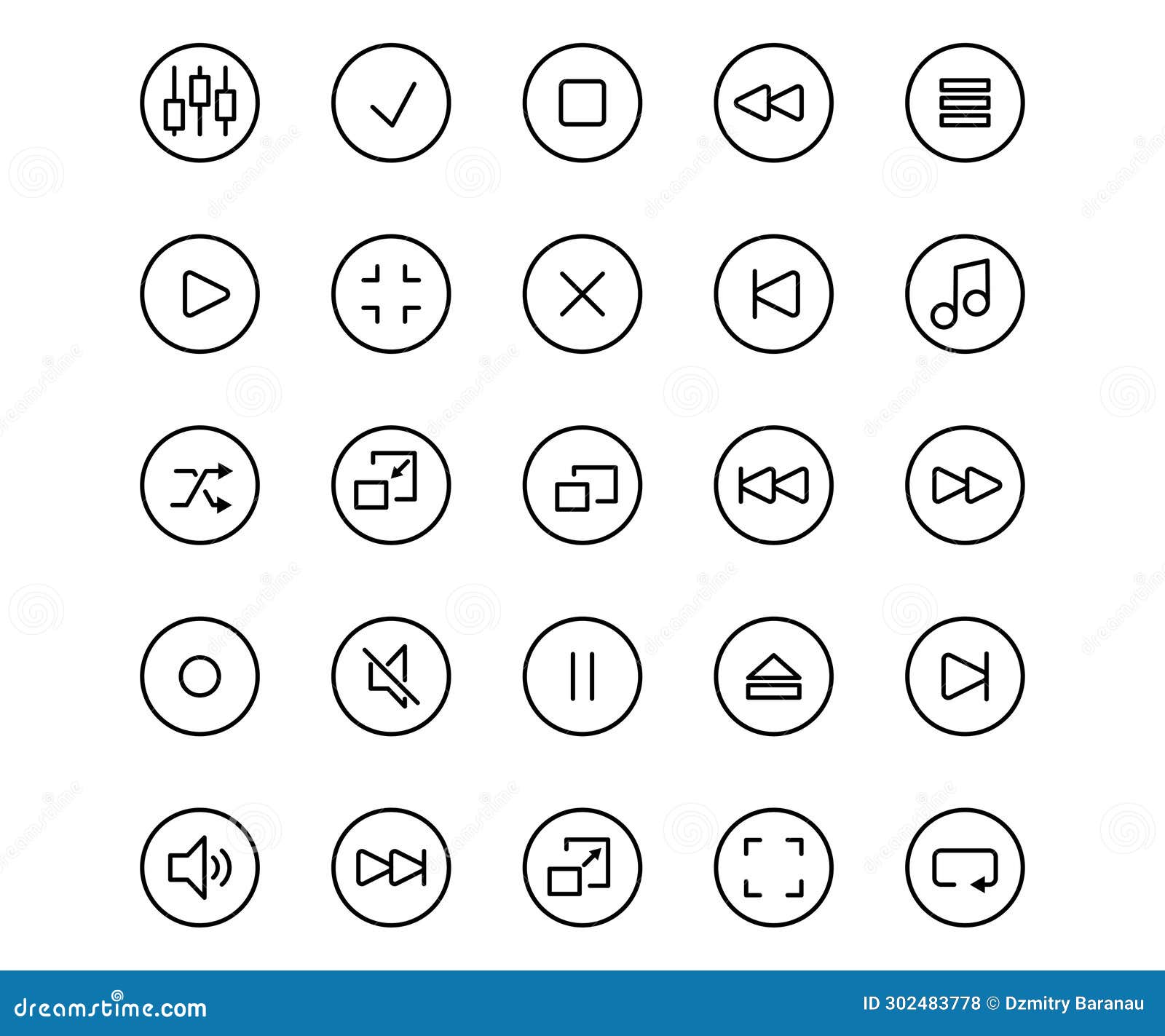 Vector Line Set Media Player Icon. Music Symbol and Multimedia Play ...
