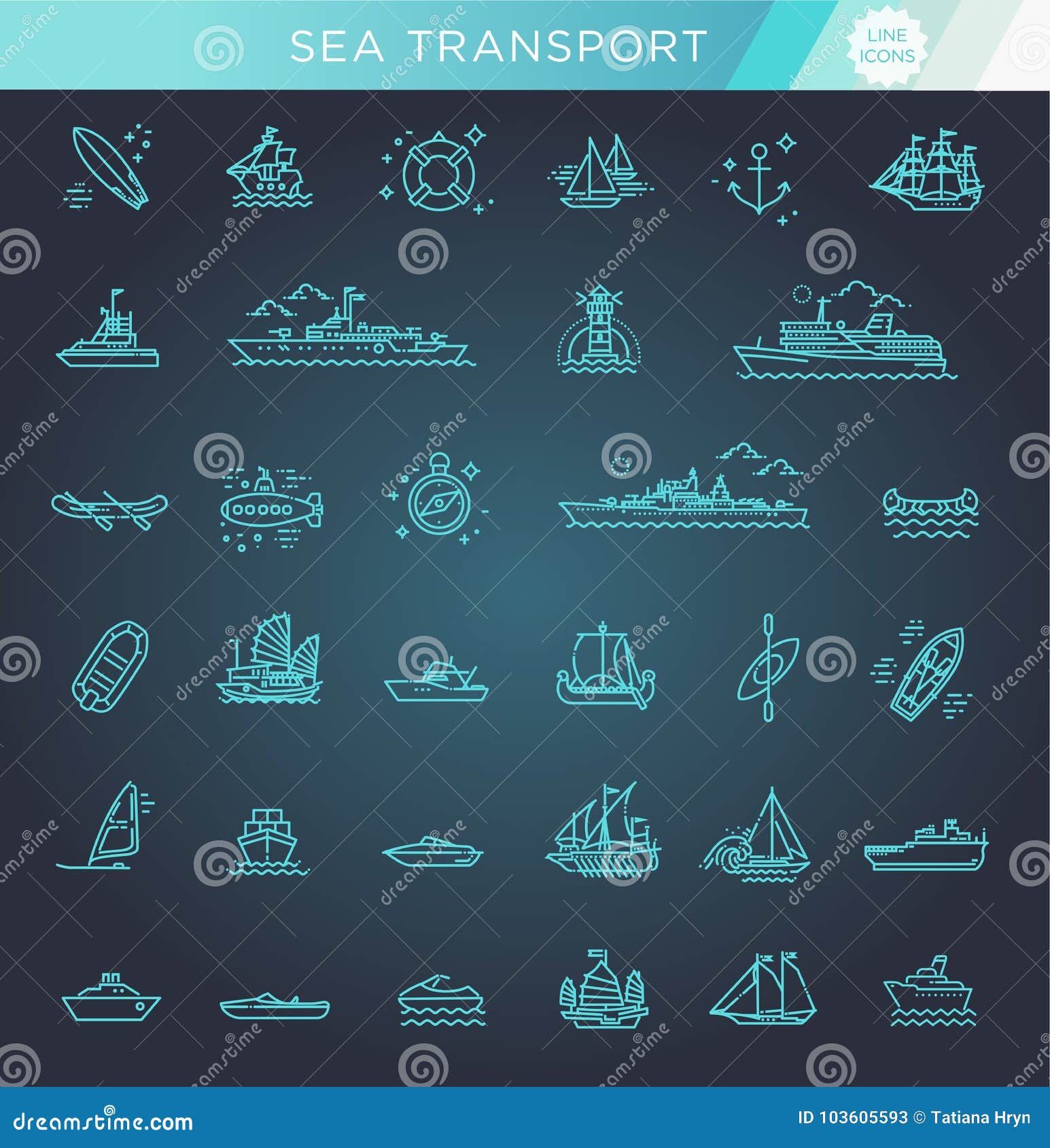 Vector Line Set of Ships and Boats Stock Vector - Illustration of ...