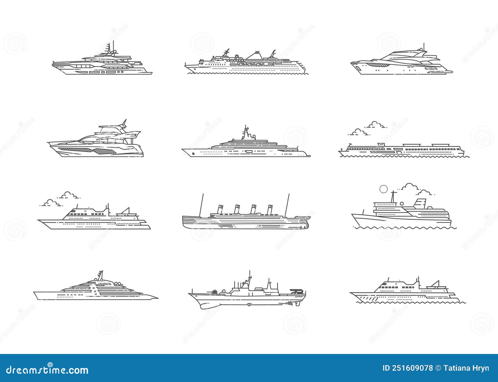 Vector Line Set of Ships and Boats Stock Vector - Illustration of ship ...