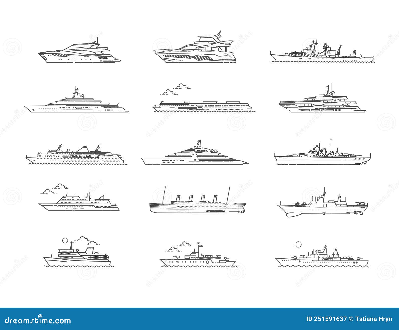Vector Line Set of Ships and Boats Stock Vector - Illustration of ...